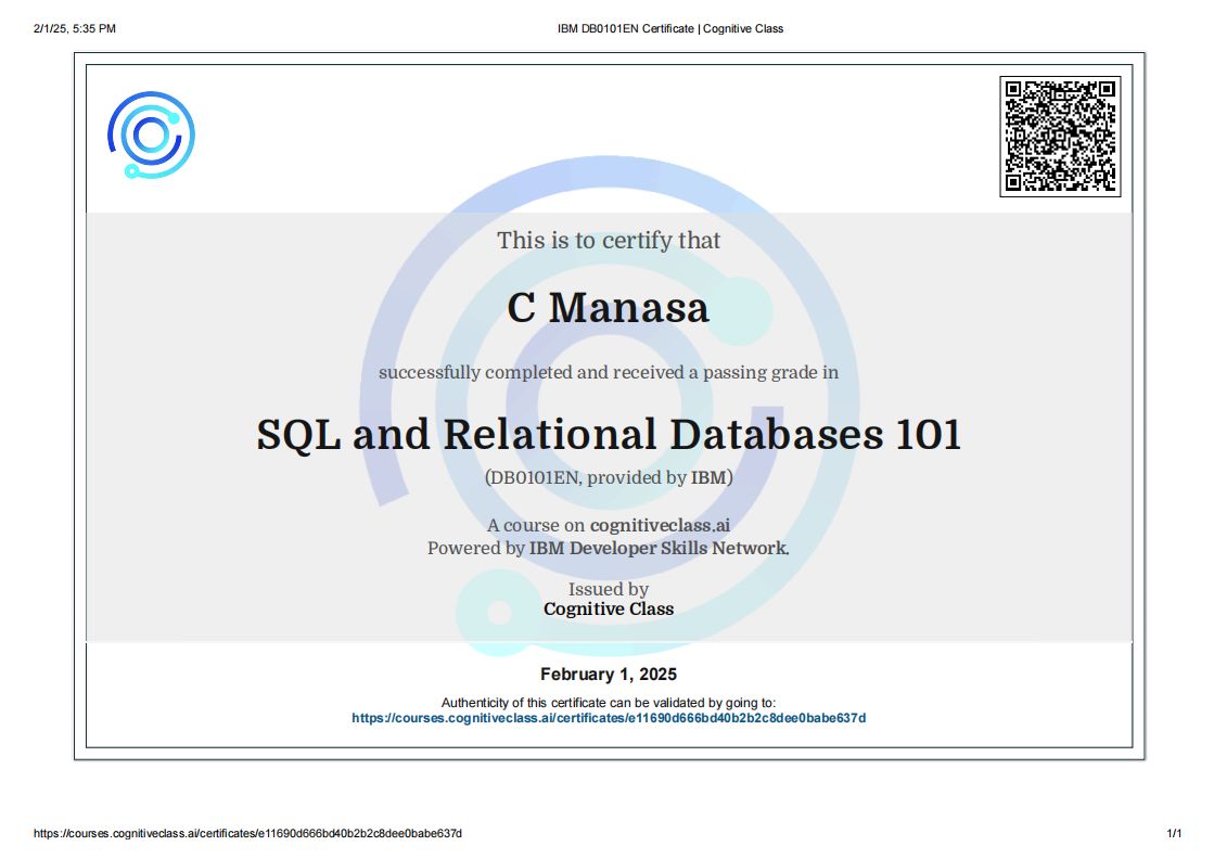 Manasa C on LinkedIn: #ibm #sql #relationaldatabases #datamanagement # ... Manasa C on LinkedIn: #ibm #sql #relationaldatabases #datamanagement # ...