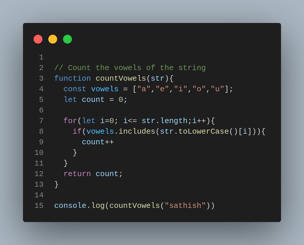 JavaScript: Counting Vowels in a String | Sathish Kumar.M posted on the ... JavaScript: Counting Vowels in a String | Sathish Kumar.M posted on the ...