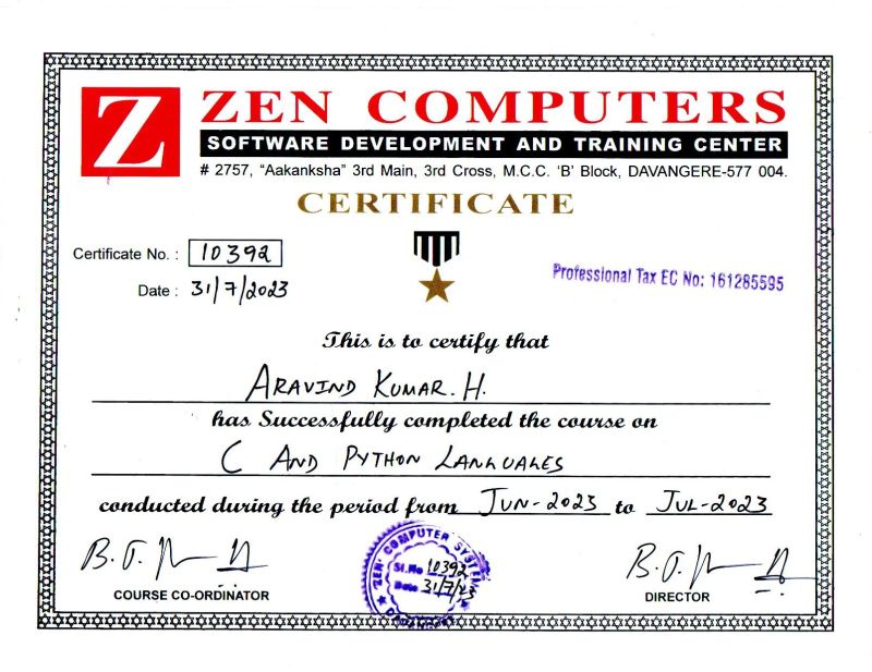 ARAVIND KUMAR H on LinkedIn: python certification ARAVIND KUMAR H on LinkedIn: python certification