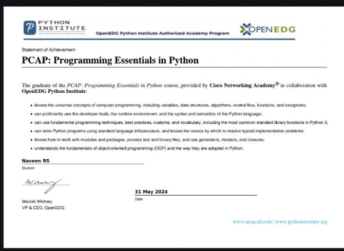 #python #programming #certification #professionaldevelopment | Naveen RS #python #programming #certification #professionaldevelopment | Naveen RS