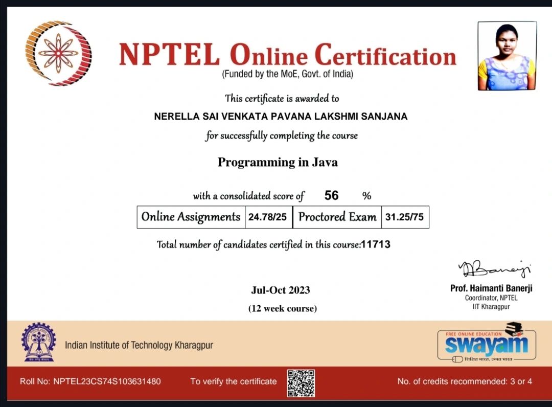 I earned NPTEL certificate on Java | SVPL SANJANA NERELLA posted on the ... I earned NPTEL certificate on Java | SVPL SANJANA NERELLA posted on the ...