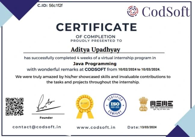 Aditya Upadhyay on LinkedIn: #javaprogramming #internshipcompleted # ... Aditya Upadhyay on LinkedIn: #javaprogramming #internshipcompleted # ...