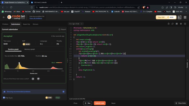 Sujal Barnwal on LinkedIn: Finding single element in sorted array with ... Sujal Barnwal on LinkedIn: Finding single element in sorted array with ...