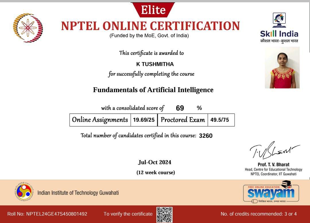 Tushmitha K on LinkedIn: #nptel #artificialintelligence #ai # ... Tushmitha K on LinkedIn: #nptel #artificialintelligence #ai # ...