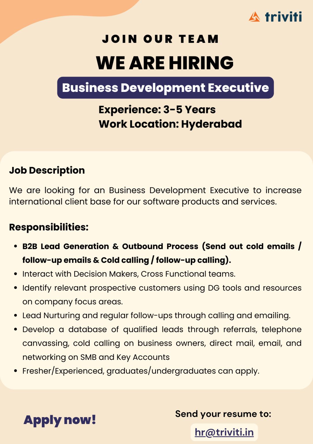 Triviti Tech Private Limited on LinkedIn: #hiring #businessdevelopment ... Triviti Tech Private Limited on LinkedIn: #hiring #businessdevelopment ...