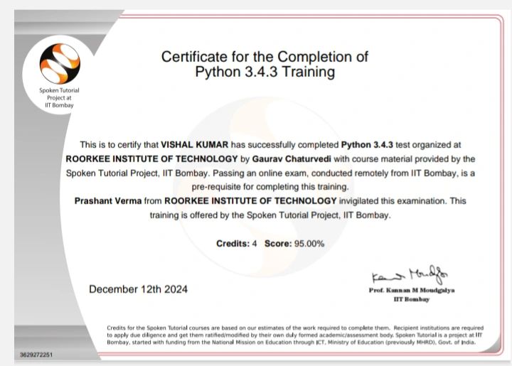 #iitbombay #pythonprogramming #certificate #learning #growth | Vishal Kumar #iitbombay #pythonprogramming #certificate #learning #growth | Vishal Kumar