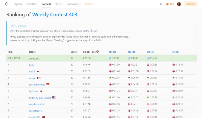Excited to share that I ranked 558 globally in LeetCode Weekly Contest ... Excited to share that I ranked 558 globally in LeetCode Weekly Contest ...
