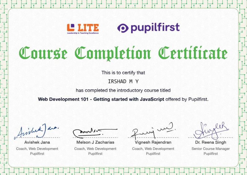 IRSHAD M Y on LinkedIn: #javascript #pupilfirst #codingjourney # ... IRSHAD M Y on LinkedIn: #javascript #pupilfirst #codingjourney # ...