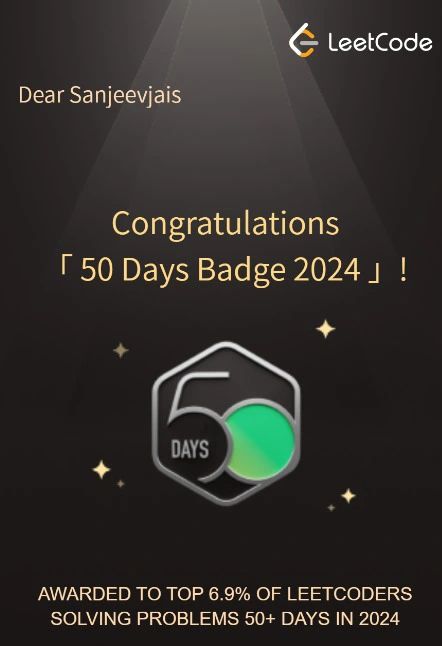 My 50-day streak on LeetCode! | Sanjeev Kumar Chaudhary posted on the ... My 50-day streak on LeetCode! | Sanjeev Kumar Chaudhary posted on the ...