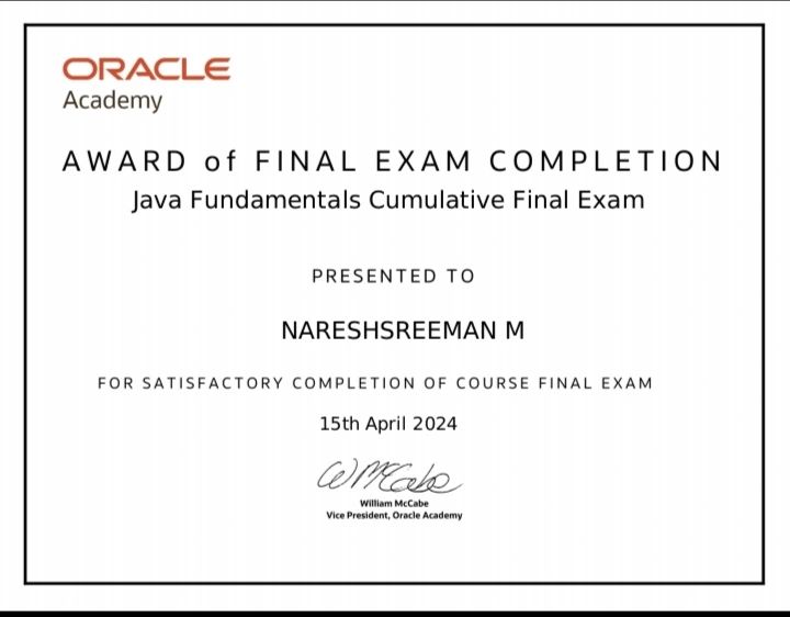 #javaprogramming #oracleacademy #codingskills | Naresh Sreeman #javaprogramming #oracleacademy #codingskills | Naresh Sreeman