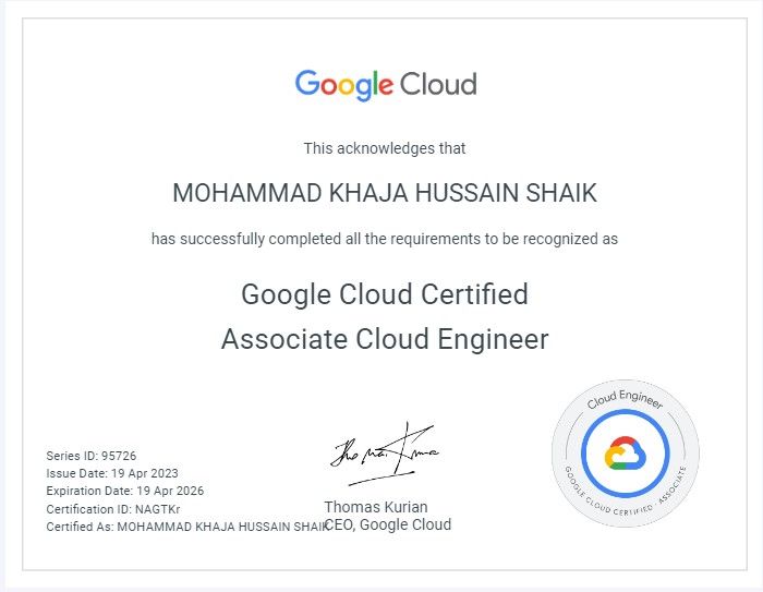 Mohammad Khaja Hussain Shaik on LinkedIn: #cloud #google #engineer Mohammad Khaja Hussain Shaik on LinkedIn: #cloud #google #engineer