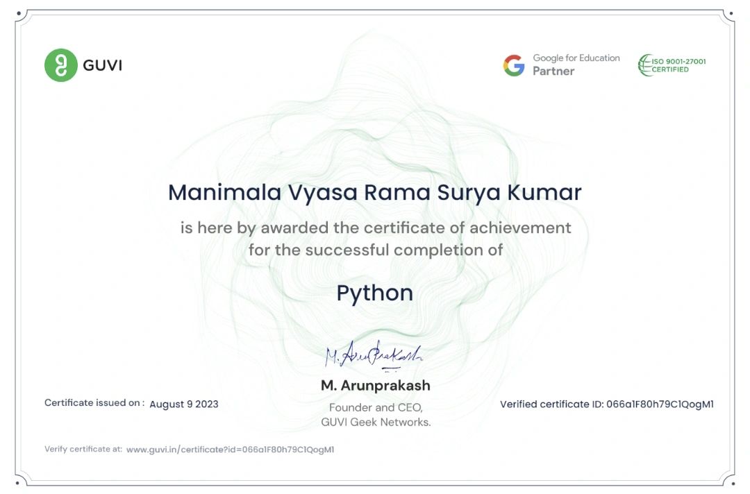 Vyasa Rama Surya Kumar Manimala on LinkedIn: #guvi #pythonprogramming # ... Vyasa Rama Surya Kumar Manimala on LinkedIn: #guvi #pythonprogramming # ...
