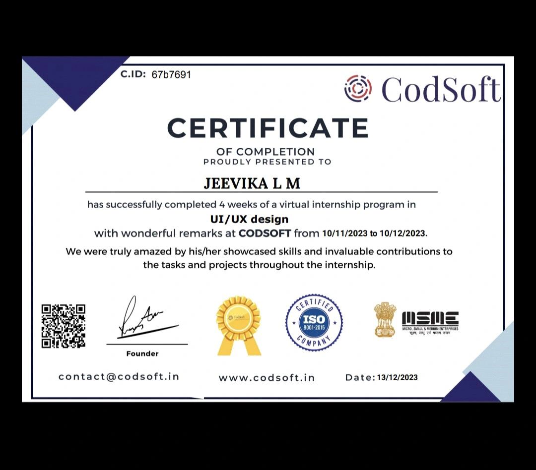 JEEVIKA L M on LinkedIn: #internshipcomplete #codsoft #techjourney #cip JEEVIKA L M on LinkedIn: #internshipcomplete #codsoft #techjourney #cip