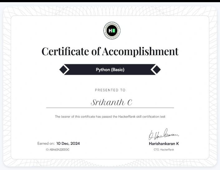 SRIKANTH C on LinkedIn: #python #hackerrank #certification #programming ... SRIKANTH C on LinkedIn: #python #hackerrank #certification #programming ...