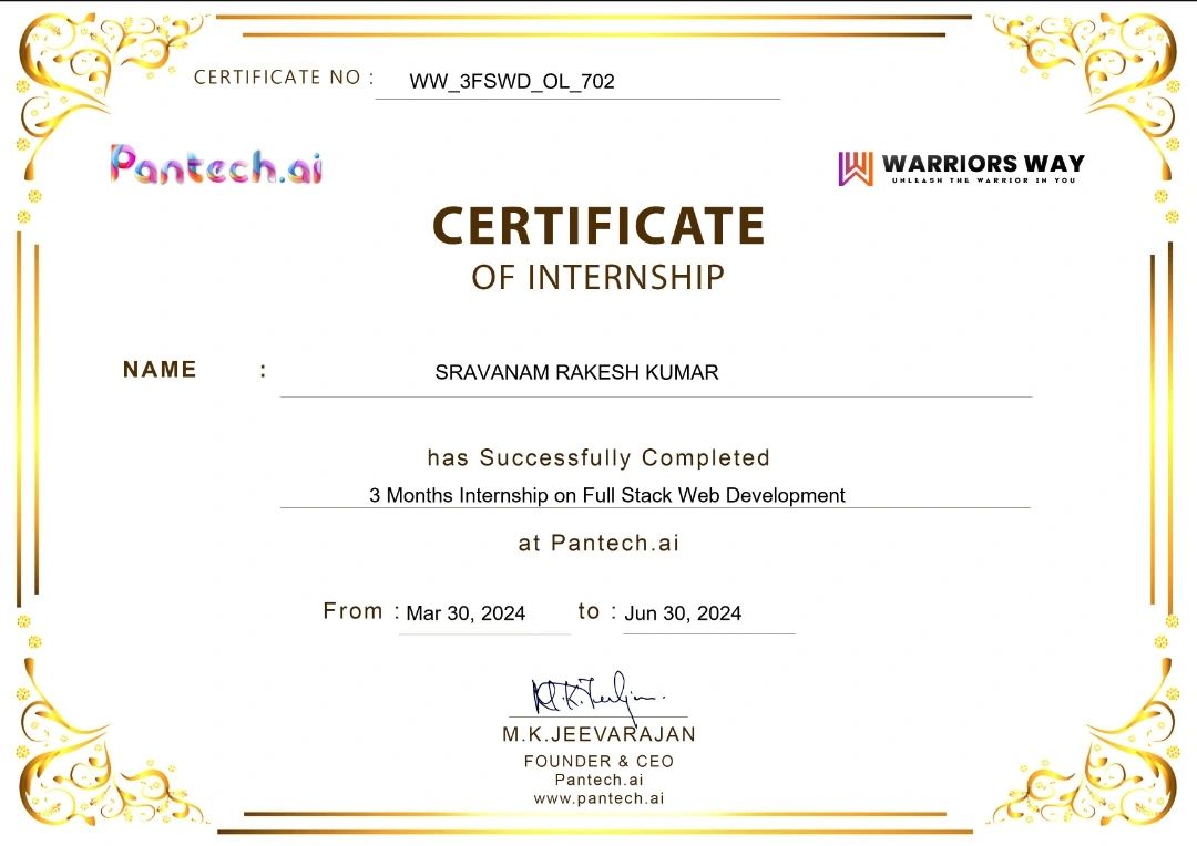 Sravanam Rakesh Kumar on LinkedIn: #fullstackwebdevelopment #internship ... Sravanam Rakesh Kumar on LinkedIn: #fullstackwebdevelopment #internship ...