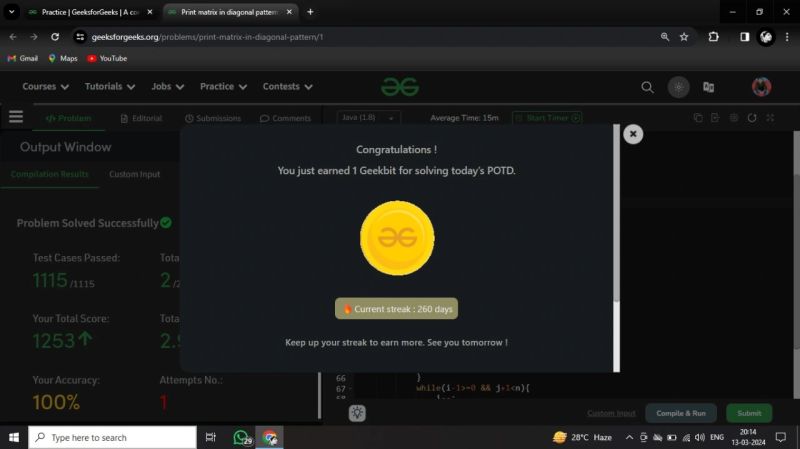 Celebrating 260 days of problem solving on GeeksforGeeks | Harshit Soni ... Celebrating 260 days of problem solving on GeeksforGeeks | Harshit Soni ...