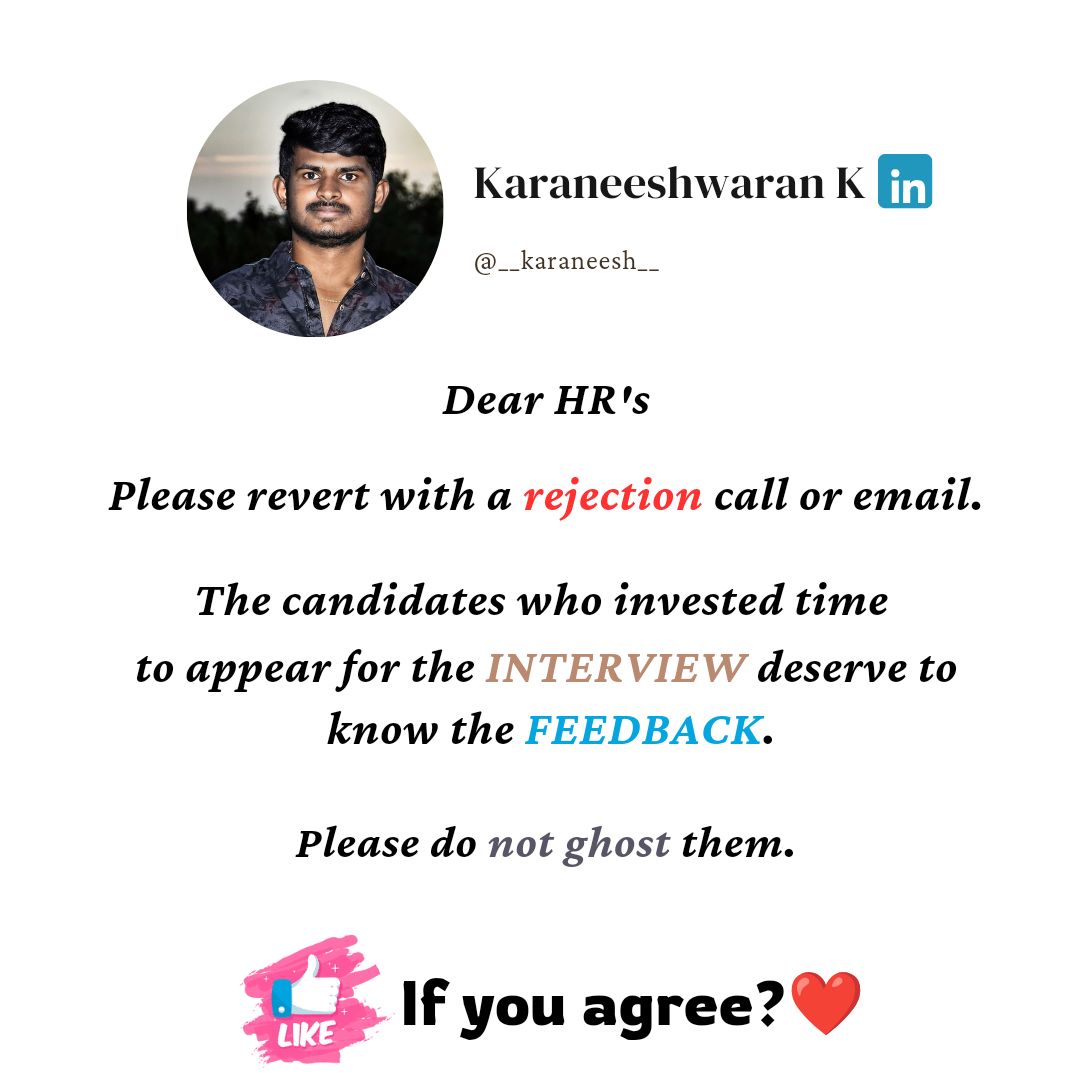 Reetu Bhagchandani on LinkedIn: Karaneeshwaran K Dear Candidates, When ... Reetu Bhagchandani on LinkedIn: Karaneeshwaran K Dear Candidates, When ...