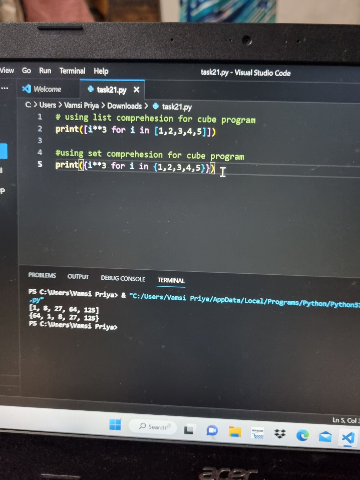 task-21 using list, set comprehension write a cube program Kiran Sagar ... task-21 using list, set comprehension write a cube program Kiran Sagar ...