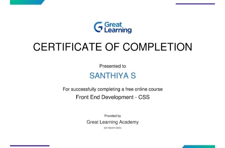 Santhiya S on LinkedIn: #css #great #certification Santhiya S on LinkedIn: #css #great #certification