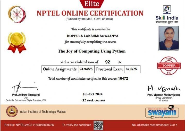 Lakshmi sowjanya koppula on LinkedIn: #nptel #pythonprogramming # ... Lakshmi sowjanya koppula on LinkedIn: #nptel #pythonprogramming # ...