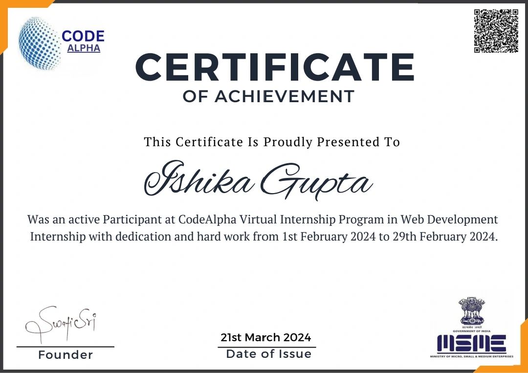Ishika Gupta on LinkedIn: #internship #codealpha Ishika Gupta on LinkedIn: #internship #codealpha