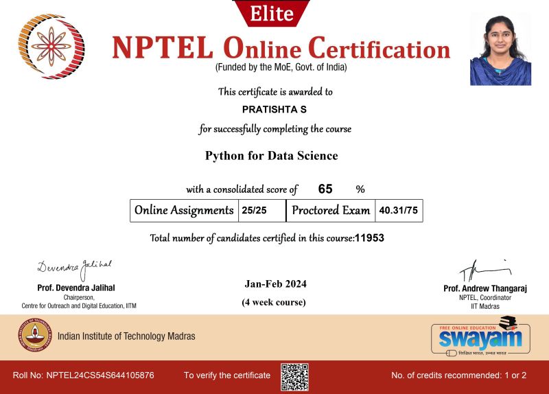 #nptel #python | Pratishta Srikanth Prakash #nptel #python | Pratishta Srikanth Prakash