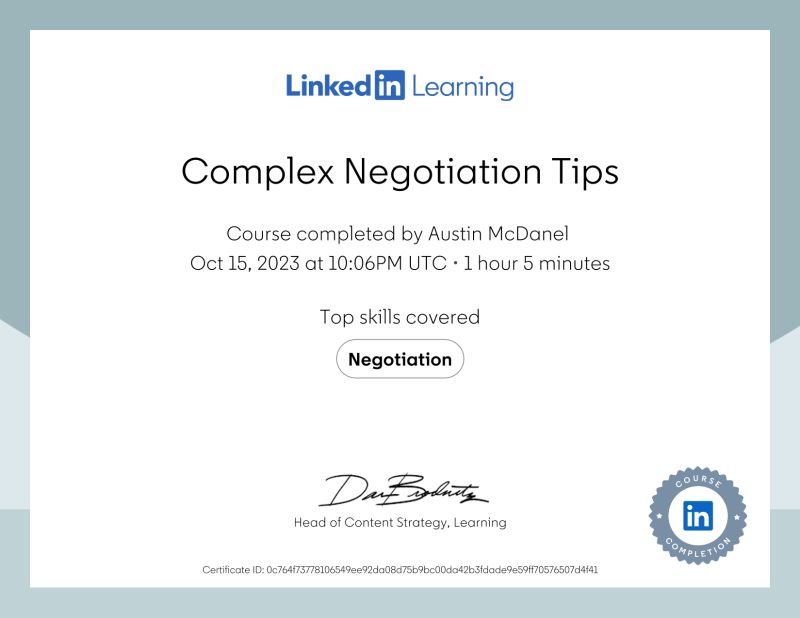 Austin McDanel on LinkedIn: Certificate of Completion Austin McDanel on LinkedIn: Certificate of Completion