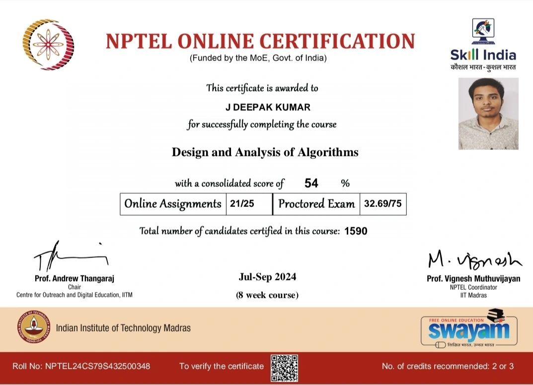 Jagana Deepak Kumar on LinkedIn: #nptel #swayam #daa #learning #proudmoment Jagana Deepak Kumar on LinkedIn: #nptel #swayam #daa #learning #proudmoment