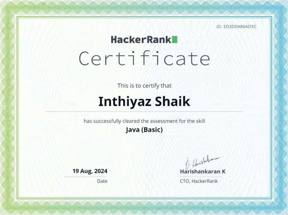 Inthiyaz Shaik on LinkedIn: #java #hackerrank #learning #achievement Inthiyaz Shaik on LinkedIn: #java #hackerrank #learning #achievement