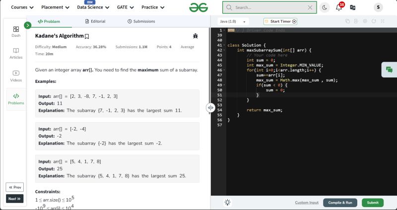 #day10 #160daysofcode #geeksforgeeks #kadanealgorithm # ... #day10 #160daysofcode #geeksforgeeks #kadanealgorithm # ...