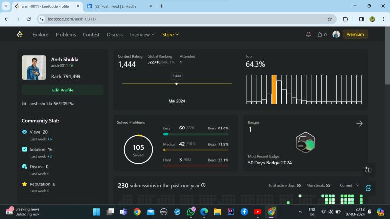 Resolved 100+ LeetCode problems! | Ansh Shukla posted on the topic ... Resolved 100+ LeetCode problems! | Ansh Shukla posted on the topic ...