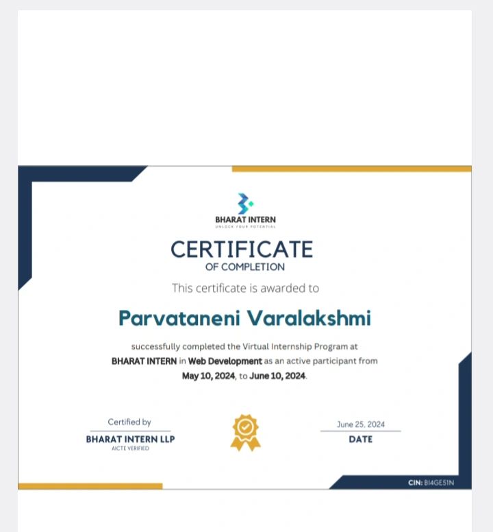 Vara Lakshmi on LinkedIn: #bharatintern #webdevelopment Vara Lakshmi on LinkedIn: #bharatintern #webdevelopment