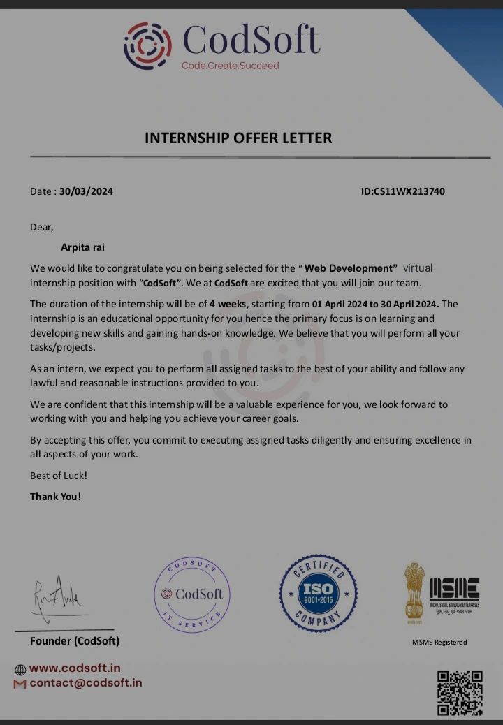 #codsoft #codsoftinternship | Arpita Rai #codsoft #codsoftinternship | Arpita Rai