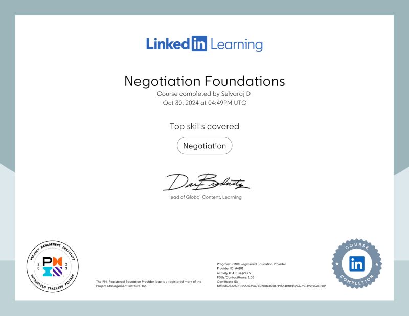 Selvaraj D on LinkedIn: Certificate of Completion Selvaraj D on LinkedIn: Certificate of Completion