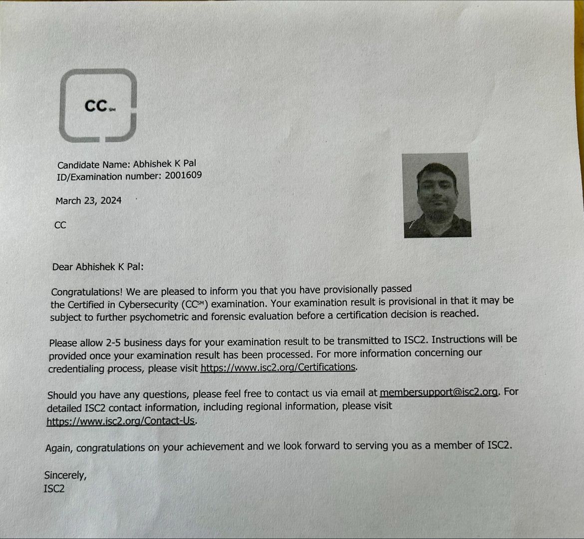Passed ISC2 CC today, study material’s on ISC2 portal, Thor Pedersen ... Passed ISC2 CC today, study material’s on ISC2 portal, Thor Pedersen ...