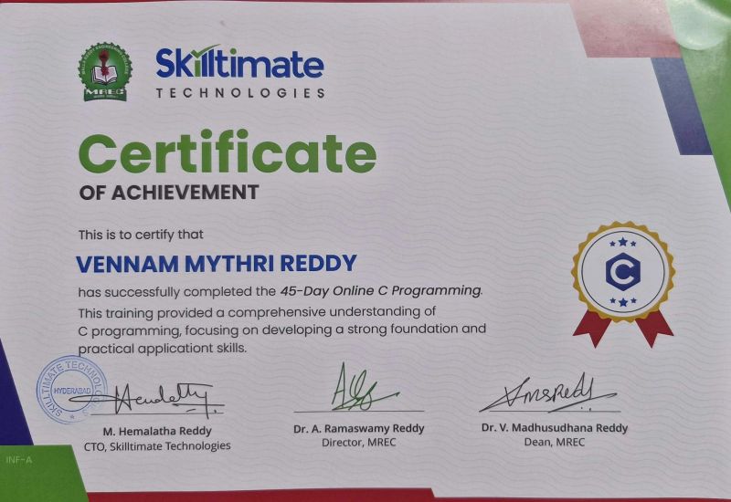 Mythri Reddy Vennam on LinkedIn: #cprogramming #skilldevelopment Mythri Reddy Vennam on LinkedIn: #cprogramming #skilldevelopment