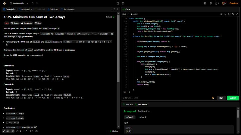 # 60 Days 🎯 DSA Challenge 🚀 Days 5- leetcode 1879 🔍 Minimum XOR Sum of ... # 60 Days 🎯 DSA Challenge 🚀 Days 5- leetcode 1879 🔍 Minimum XOR Sum of ...