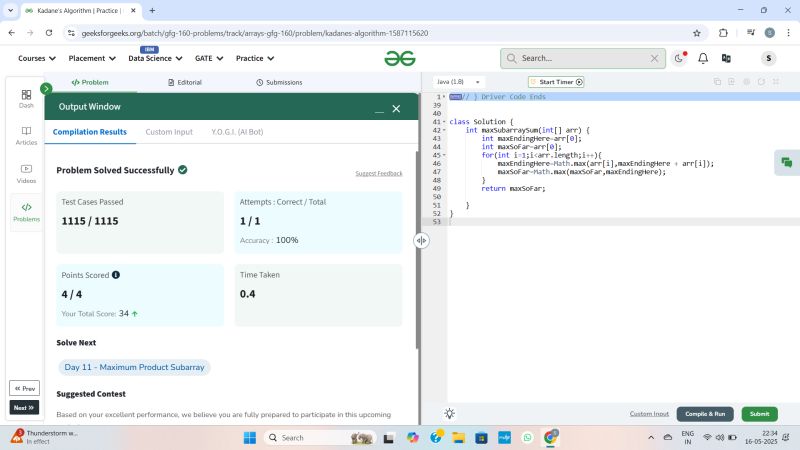 Solved Kadane's Algorithm in Java with DSA Challenge | Sandhiya ... Solved Kadane's Algorithm in Java with DSA Challenge | Sandhiya ...