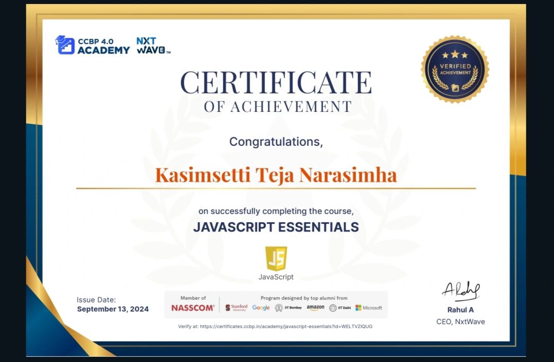 Teja Kasimsetti on LinkedIn: #nxtwave #rahulattulurisir #javascript Teja Kasimsetti on LinkedIn: #nxtwave #rahulattulurisir #javascript