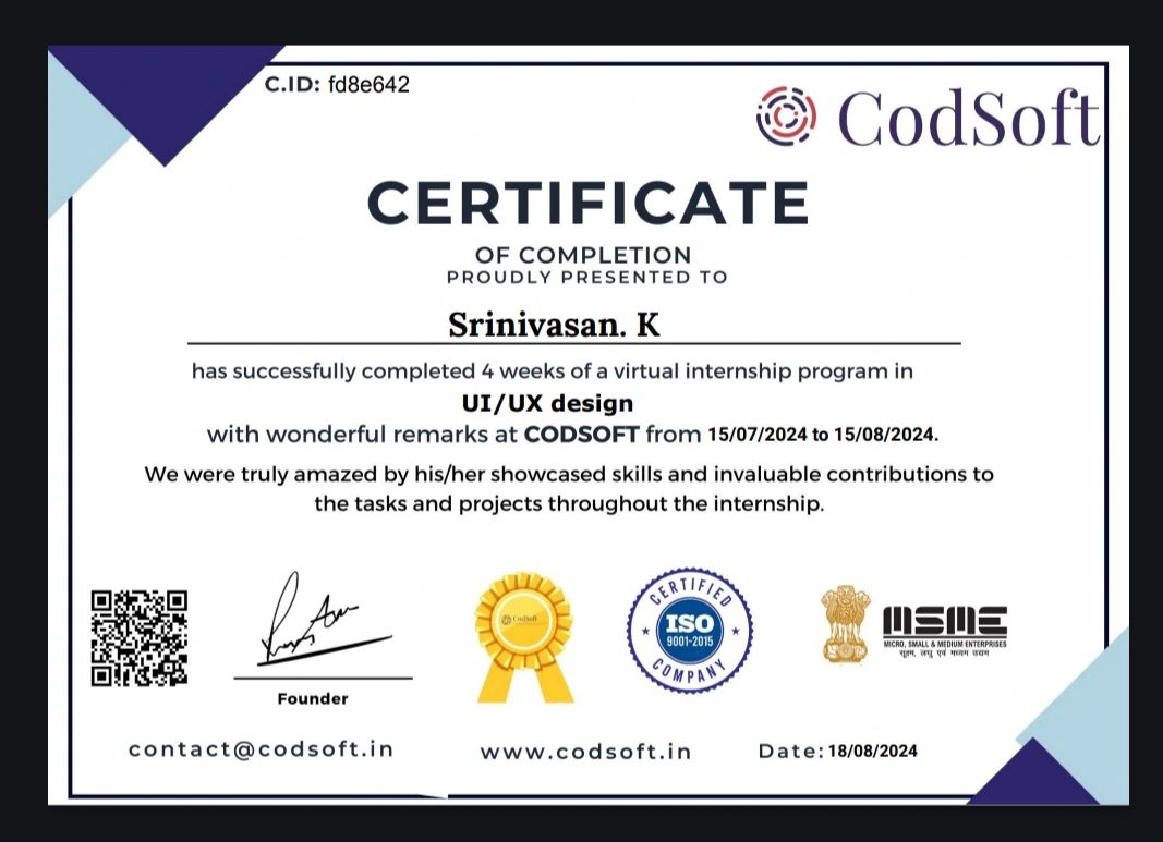 Srini vasan on LinkedIn: #internship #uiuxdesign #codsoft Srini vasan on LinkedIn: #internship #uiuxdesign #codsoft