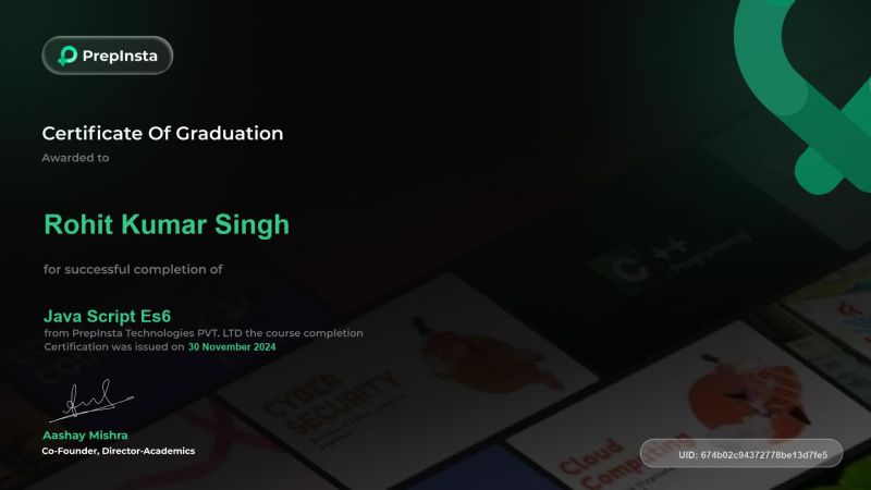 Rohit Kumar Singh on LinkedIn: #javascript #es6 #certification # ... Rohit Kumar Singh on LinkedIn: #javascript #es6 #certification # ...