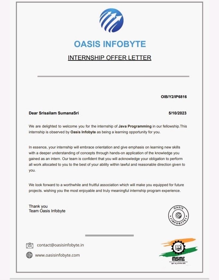 Sumana Sri Srisailam on LinkedIn: #oasisinfobyte Sumana Sri Srisailam on LinkedIn: #oasisinfobyte