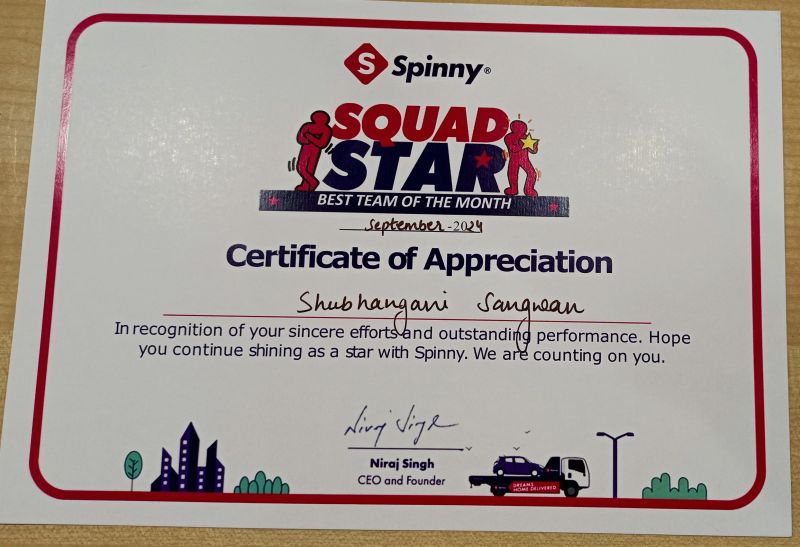 Shubhangani Sangwan on LinkedIn: #spinny #employeerecognition | 23 comments Shubhangani Sangwan on LinkedIn: #spinny #employeerecognition | 23 comments
