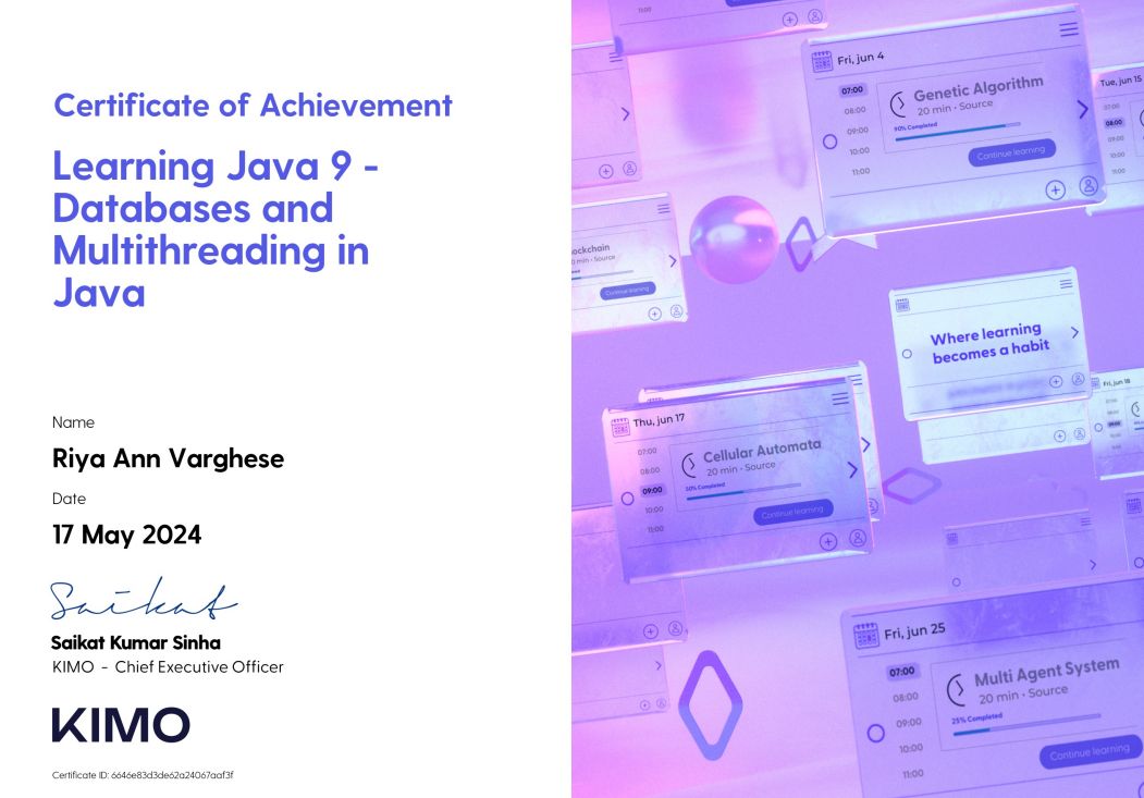 Riya Ann Varghese on LinkedIn: #java9 #databases #multithreading # ... Riya Ann Varghese on LinkedIn: #java9 #databases #multithreading # ...