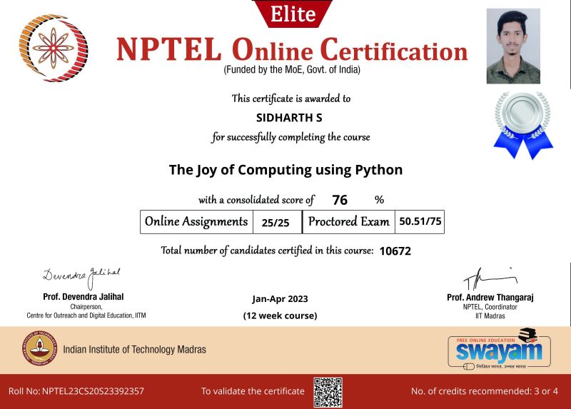 #python #programming #nptel #elitesilver #certification… | SIDHARTH S #python #programming #nptel #elitesilver #certification… | SIDHARTH S
