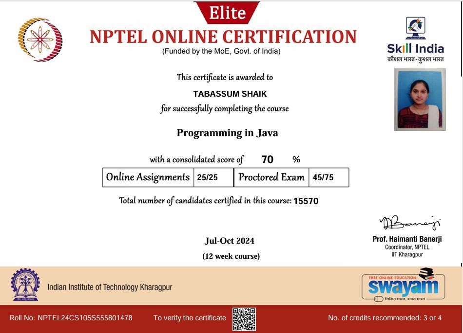 Tabassum Shaik on LinkedIn: #javaprogramming #nptel #learningneverstops ... Tabassum Shaik on LinkedIn: #javaprogramming #nptel #learningneverstops ...