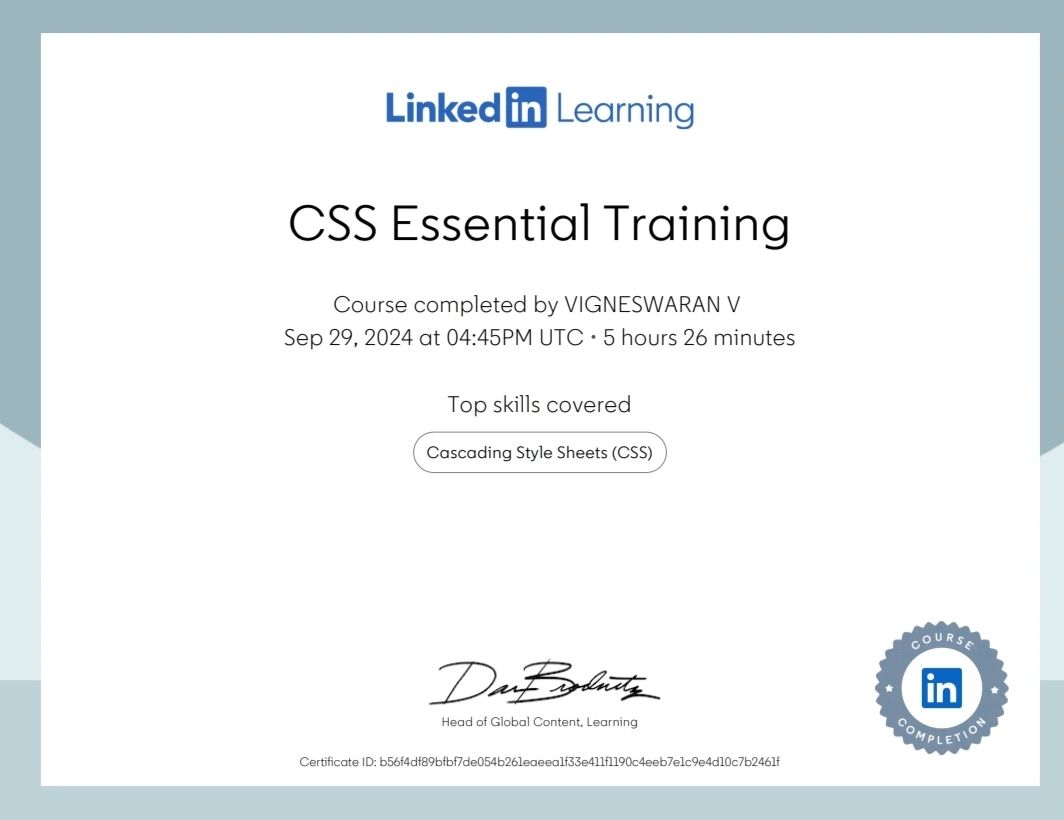 VIGNESWARAN V on LinkedIn: #linkedinlearning #css #webdevelopment VIGNESWARAN V on LinkedIn: #linkedinlearning #css #webdevelopment