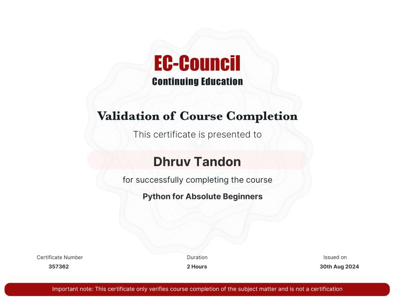 Dhruv Tandon on LinkedIn: #python #eccouncil #programming # ... Dhruv Tandon on LinkedIn: #python #eccouncil #programming # ...