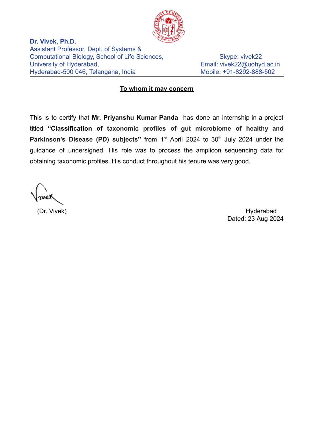 Priyanshu Kumar Panda on LinkedIn: #internship #bioinformatics # ... Priyanshu Kumar Panda on LinkedIn: #internship #bioinformatics # ...