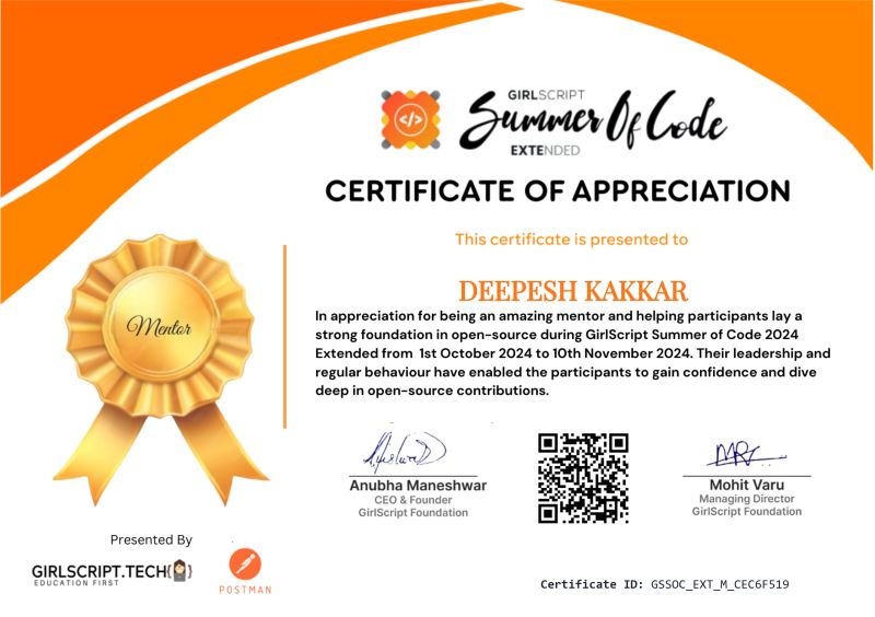 Deepesh Kakkar on LinkedIn: #gssoc #mentorshipmatters #girlscript # ... Deepesh Kakkar on LinkedIn: #gssoc #mentorshipmatters #girlscript # ...
